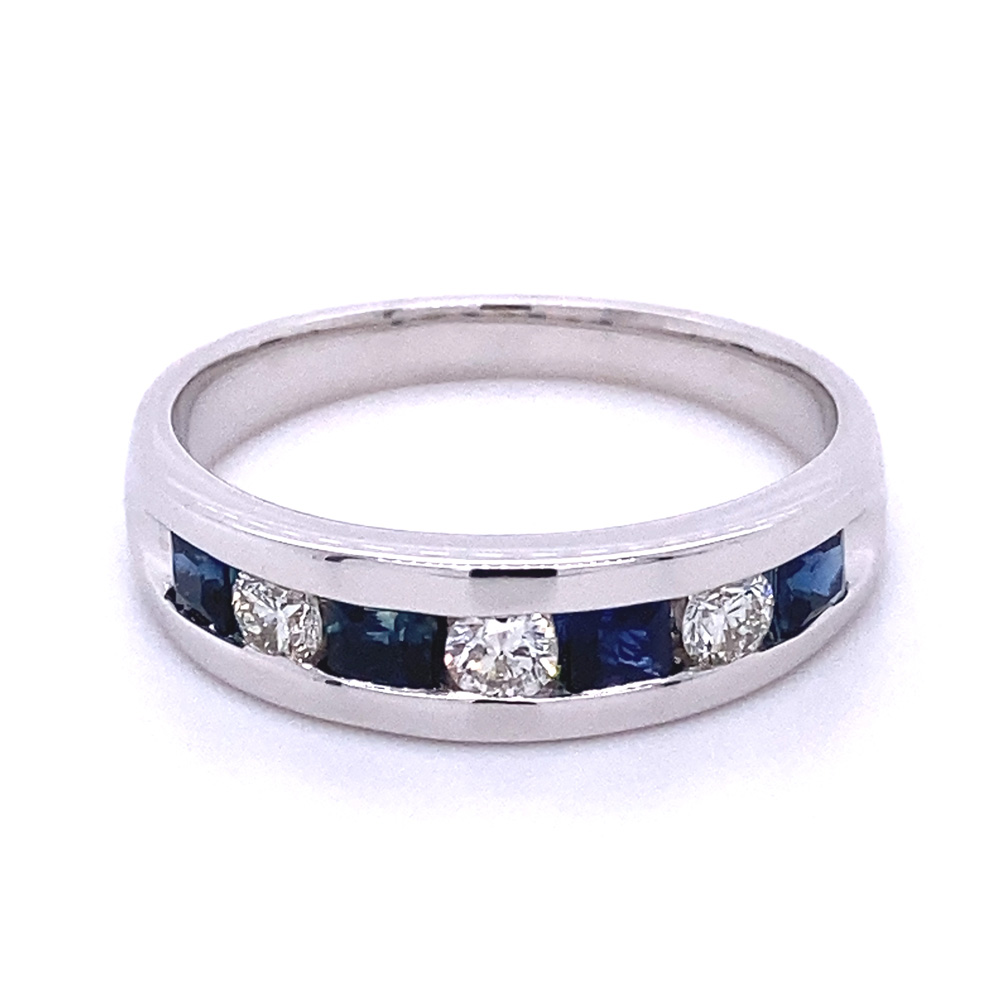Blue Sapphire Mens Ring in 14K White Gold - 253-12549