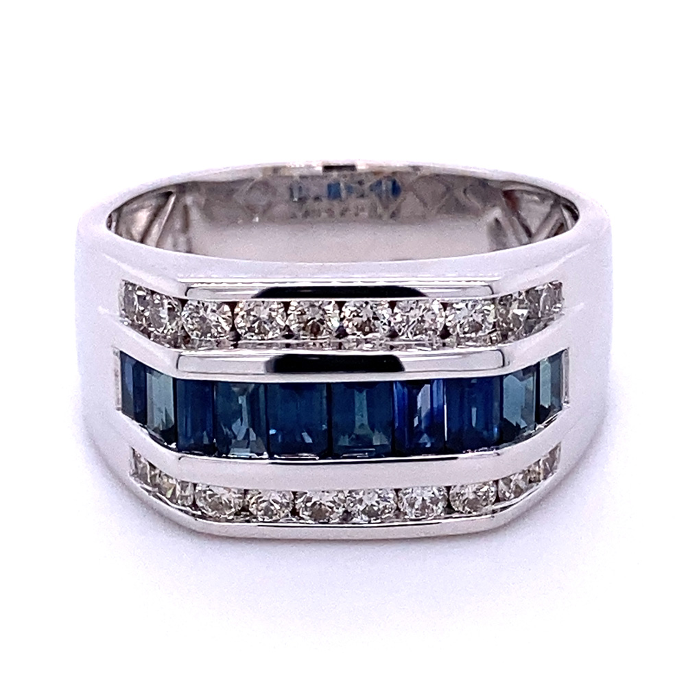 Blue Sapphire Mens Ring in 14K White Gold - 253-12522