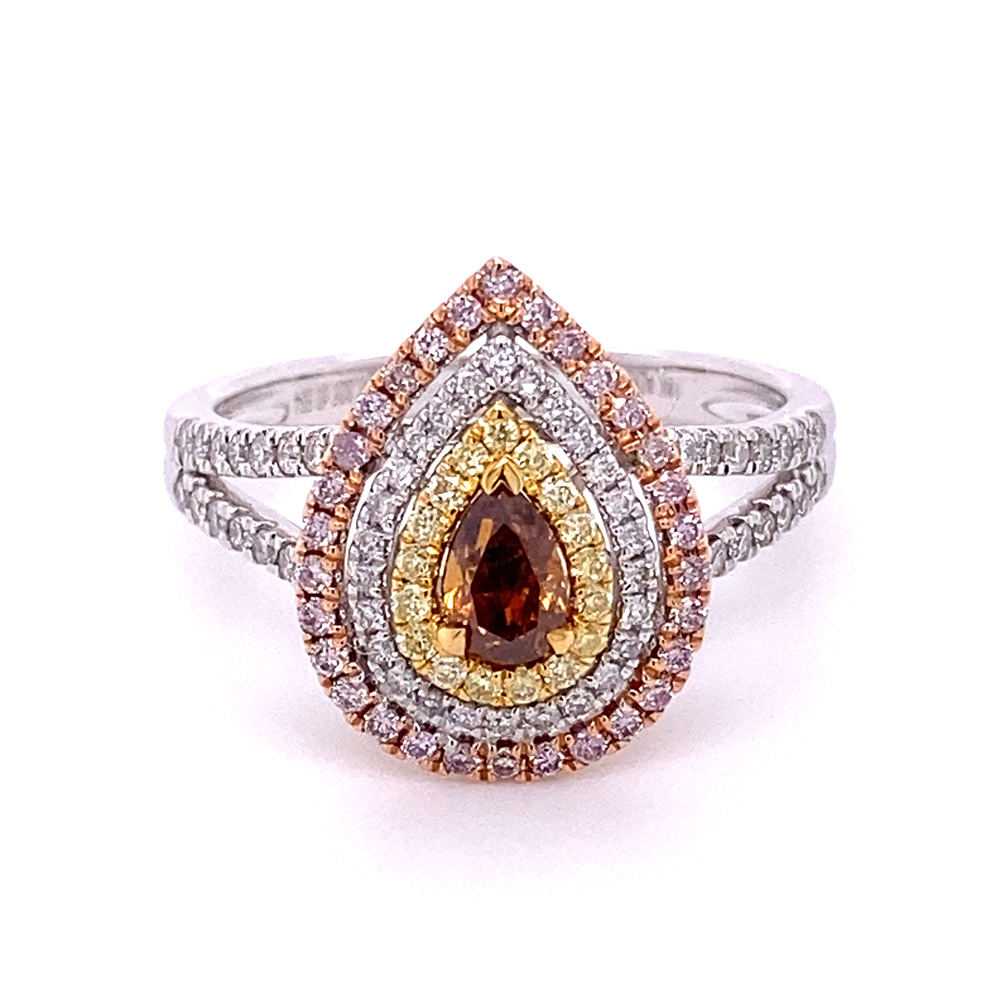 Natural Yellowish Orange Diamond Ring in 18K Tri Tone Gold - 285-15168